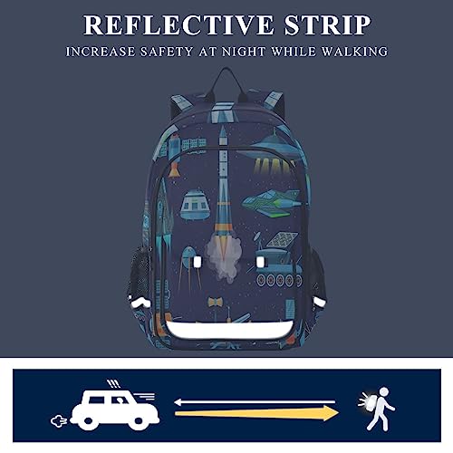 Glaphy Rocket Spaceship Outer Space Backpack School Bag Lightweight Laptop Backpack Students Travel Daypack with Reflective Stripes