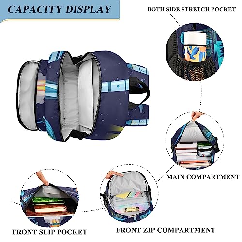 Glaphy Rocket Spaceship Outer Space Backpack School Bag Lightweight Laptop Backpack Students Travel Daypack with Reflective Stripes