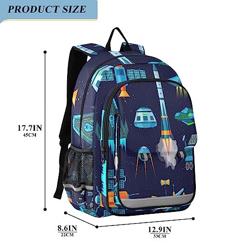 Glaphy Rocket Spaceship Outer Space Backpack School Bag Lightweight Laptop Backpack Students Travel Daypack with Reflective Stripes