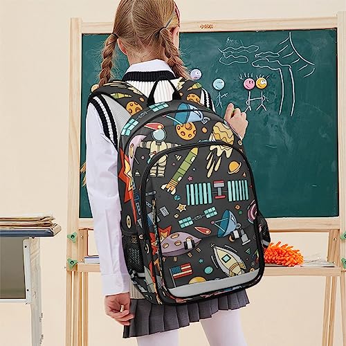 Glaphy Outer Spaceship Rocket Cartoon Backpack School Bag Lightweight Laptop Backpack Student Travel Daypack with Reflective Stripes