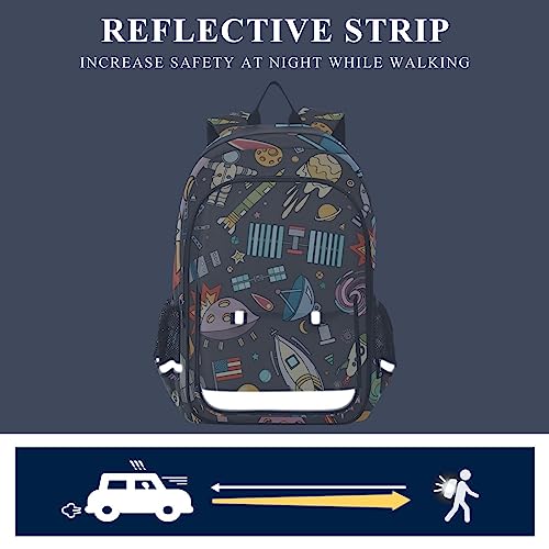 Glaphy Outer Spaceship Rocket Cartoon Backpack School Bag Lightweight Laptop Backpack Student Travel Daypack with Reflective Stripes