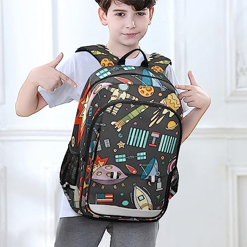 Glaphy Outer Spaceship Rocket Cartoon Backpack School Bag Lightweight Laptop Backpack Student Travel Daypack with Reflective Stripes