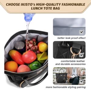 IKISTO Womens Lunch Bags for Work Insulated Lunch Box Lunch Tote Bag Leak Proof Soft Lunch Cooler Modern Lunch Box Portable Adjustable Shoulder Strap Aesthetic Lunchbag (Black)