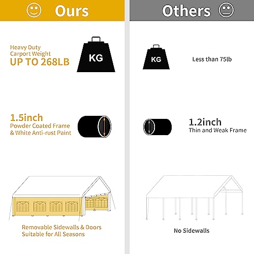 DWVO 16x32 ft Outdoor Heavy Duty Party Tent Wedding Event Shelters Upgraded Galvanized Canopy with Large White Roof, Removable Sidewalls & Storage Bags