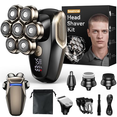 Bazivve 5-in-1 Detachable Head Shavers for Bald Men, Upgraded 2.0 Magnetic 7D Electric Shavers for Men, IPX7 Waterproof Wet Dry Shaver Grooming Kit with Type C Charging