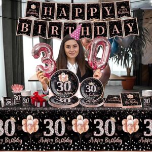 142Pcs 30th Birthday Tableware Decorations for Women Rose Gold Happy 30 Birthday Party Supplies for Her Disposable Tablecloth,Plates,Napkins,Cups,Forks and Knives for Girls 30th Birthday Party