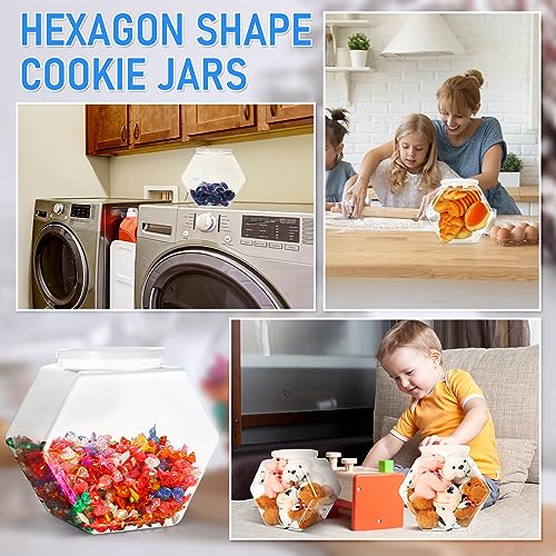 Uiifan 1 Piece Hexagonal Plastic Candy Jar with Lid Cookie Jar Clear Hexagonal Candy Containers for Snacks, Cookies, Dog Food, Craft and Sewing Supplies, Coffee Pod, Laundry Pod (70 oz)