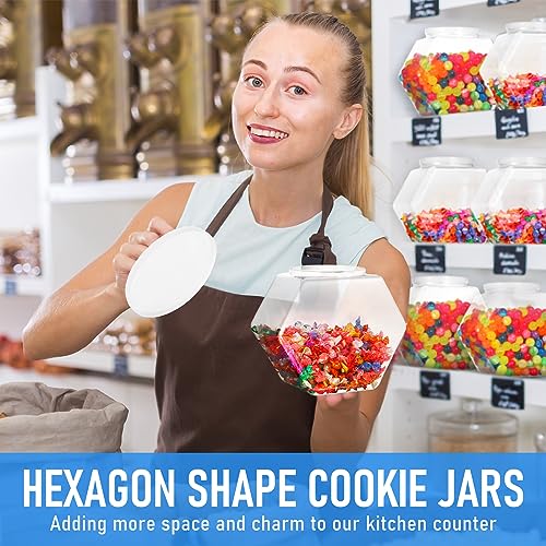 Uiifan 1 Piece Hexagonal Plastic Candy Jar with Lid Cookie Jar Clear Hexagonal Candy Containers for Snacks, Cookies, Dog Food, Craft and Sewing Supplies, Coffee Pod, Laundry Pod (70 oz)