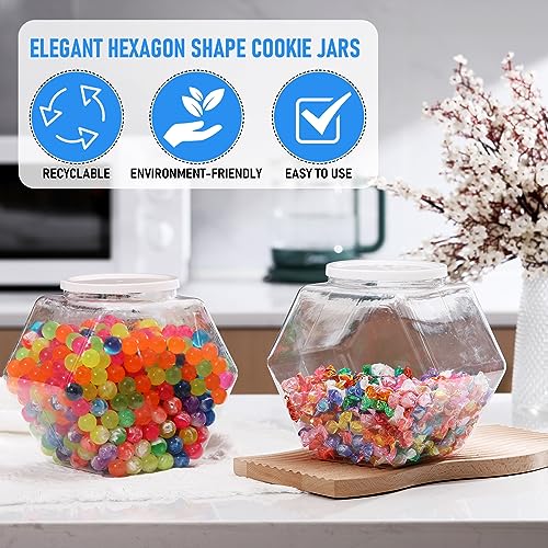 Uiifan 1 Piece Hexagonal Plastic Candy Jar with Lid Cookie Jar Clear Hexagonal Candy Containers for Snacks, Cookies, Dog Food, Craft and Sewing Supplies, Coffee Pod, Laundry Pod (70 oz)