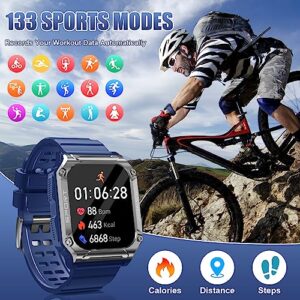 Military Smart Watch, 1.95''HD Waterproof Smart Watches for Men with Bluetooth Call (Answer/Dial Calls), 133 Sports Modes Rugged Outdoor Tactical Fitness Tracker Smart Watch for Android iPhone