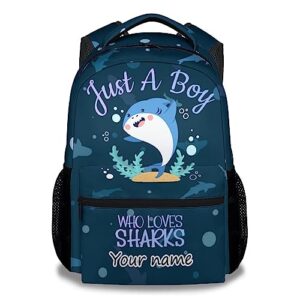 knowphst personalized shark backpack for boys girls, 16 inch cute backpack for school, blue, large capacity, durable, lightweight bookbag for kids travel