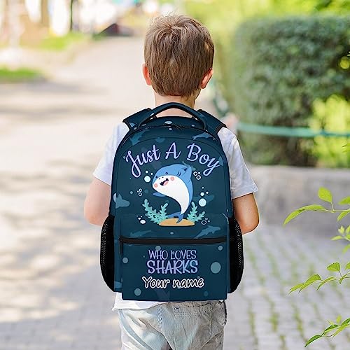 KNOWPHST Personalized Shark Backpack for Boys Girls, 16 Inch Cute Backpack for School, Blue, Large Capacity, Durable, Lightweight Bookbag for Kids Travel