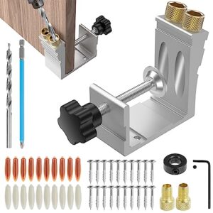 ihvewuo pocket hole jig kit, 15 degree angle oblique hole puncher locator high precision adjustable woodworking drill guide tool kit for diy carpentry projects