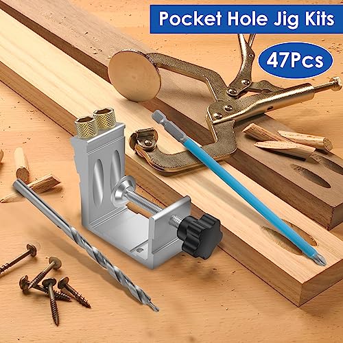 Ihvewuo Pocket Hole Jig Kit, 15 Degree Angle Oblique Hole Puncher Locator High Precision Adjustable Woodworking Drill Guide Tool Kit for DIY Carpentry Projects