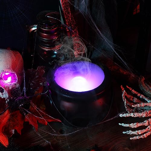 Libima Halloween Cauldron Mister 12 LED Fogger Mist Maker Witches Cauldron Witch Jar Atomizer Lamp Punch Bowl Candy Fire Flame Bucket Fogger Misting Cauldron Halloween Home Outdoor Party Decorations