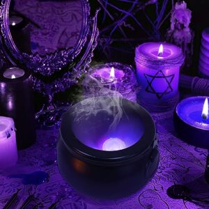 Libima Halloween Cauldron Mister 12 LED Fogger Mist Maker Witches Cauldron Witch Jar Atomizer Lamp Punch Bowl Candy Fire Flame Bucket Fogger Misting Cauldron Halloween Home Outdoor Party Decorations