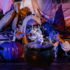 Libima Halloween Cauldron Mister 12 LED Fogger Mist Maker Witches Cauldron Witch Jar Atomizer Lamp Punch Bowl Candy Fire Flame Bucket Fogger Misting Cauldron Halloween Home Outdoor Party Decorations