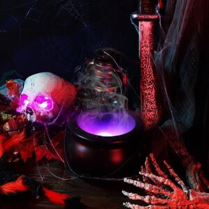 Libima Halloween Cauldron Mister 12 LED Fogger Mist Maker Witches Cauldron Witch Jar Atomizer Lamp Punch Bowl Candy Fire Flame Bucket Fogger Misting Cauldron Halloween Home Outdoor Party Decorations