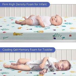 Mini Crib Mattress, 38 x 24 Mini Mattress for Crib with Washable Soft Jacquard Cover Fits for Mini and Portable Cribs, Dual Sided with Firm Support and Comfort Memory Foam, Woodland Animal Pattern