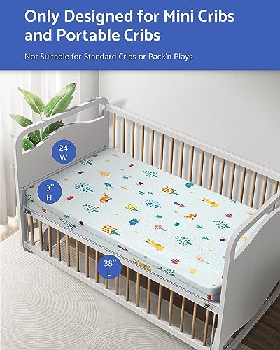 Mini Crib Mattress, 38 x 24 Mini Mattress for Crib with Washable Soft Jacquard Cover Fits for Mini and Portable Cribs, Dual Sided with Firm Support and Comfort Memory Foam, Woodland Animal Pattern