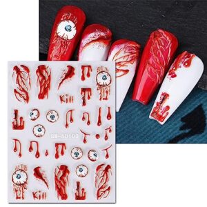 JMEOWIO 3D Embossed Halloween Nail Art Stickers Decals Self-Adhesive Pegatinas Uñas Pink 5D Skull Flame Bat Nail Supplies Nail Art Design Decoration Accessories 4 Sheets