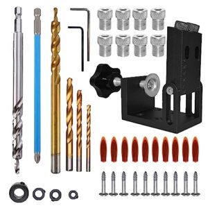 38 pcs pocket hole jig kit, pocket hole jigs for woodworking, pocket hole screw jig kit 15° angled holes, portable wood pocket hole screw clamp system for woodworking carpentry locator