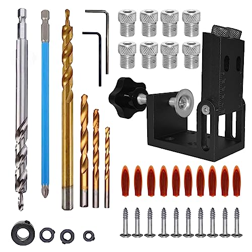 38 Pcs Pocket Hole Jig Kit, Pocket Hole Jigs for Woodworking, Pocket Hole Screw Jig Kit 15° Angled Holes, Portable Wood Pocket Hole Screw Clamp System for Woodworking Carpentry Locator