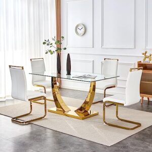 homvent glass dining table set for 4,63" glass kitchen table set with gold legs,modern glass dining room table and chairs set for 4,glass dining room table set with chairs,5 piece dining table set