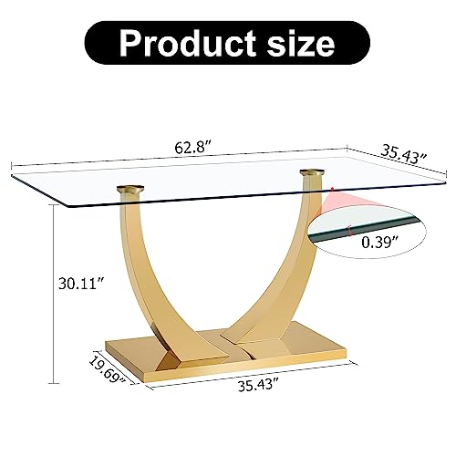 HomVent Glass Dining Table Set for 4,63" Glass Kitchen Table Set with Gold Legs,Modern Glass Dining Room Table and Chairs Set for 4,Glass Dining Room Table Set with Chairs,5 Piece Dining Table Set