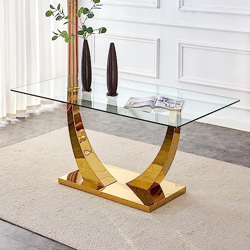 HomVent Glass Dining Table Set for 4,63" Glass Kitchen Table Set with Gold Legs,Modern Glass Dining Room Table and Chairs Set for 4,Glass Dining Room Table Set with Chairs,5 Piece Dining Table Set