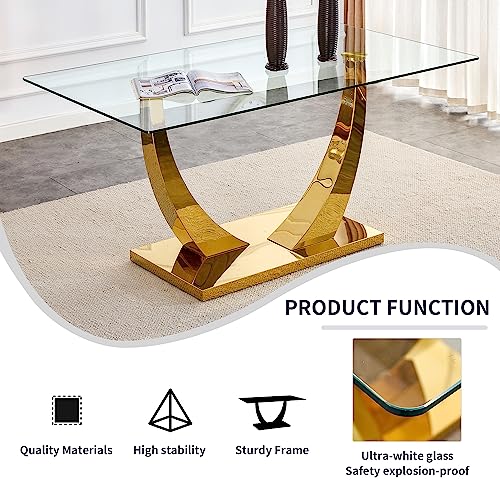 HomVent Glass Dining Table Set for 4,63" Glass Kitchen Table Set with Gold Legs,Modern Glass Dining Room Table and Chairs Set for 4,Glass Dining Room Table Set with Chairs,5 Piece Dining Table Set