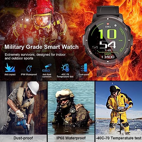 Basznrty Smart Watch for Men Fitness: (Make/Answer Call) Bluetooth Military Smartwatch for Android iPhone Phones Waterproof Outdoor Tactical Digital Sport Run Watches Tracker Sleep Heart Rate Monitor