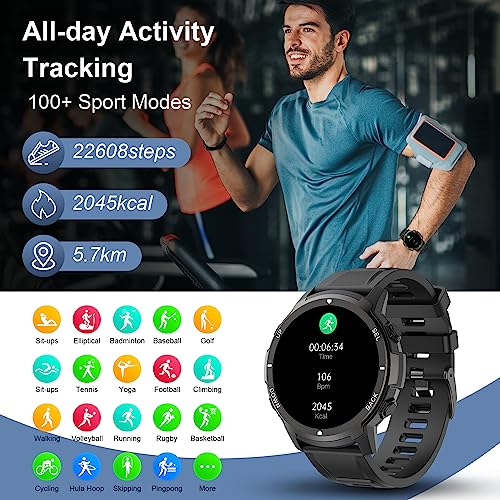 Basznrty Smart Watch for Men Fitness: (Make/Answer Call) Bluetooth Military Smartwatch for Android iPhone Phones Waterproof Outdoor Tactical Digital Sport Run Watches Tracker Sleep Heart Rate Monitor