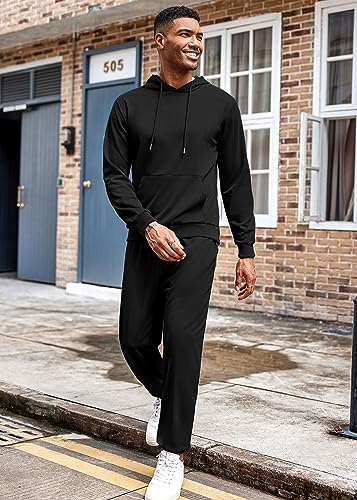 COOFANDY Mens Athletic 2 Piece Tracksuit Set Casual Sweatsuits hoodie Sweatpants Jogging Suits Black Small