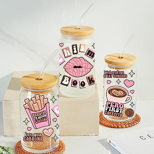 Glass Cup Wrap Transfers Stickers for 12oz 16oz Glass Cups 10 Sheets Mama Boss UV DTF Cup Wrap Transfer Cup Stickers Decals Waterproof Rub on Transfers Mug Stickers Decals for Crafting DIY