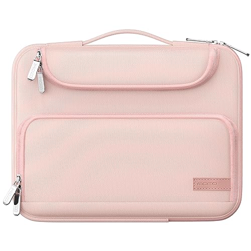 MoKo 12.9 Inch Laptop Sleeve Case Fits iPad Pro 12.9 M2 2022/2021/2020, Galaxy Tab S9+ 12.4 2023, Surface Laptop Go 12.4, Waterproof Polyester Bag with Double Pockets, Retractable Handle, Pink