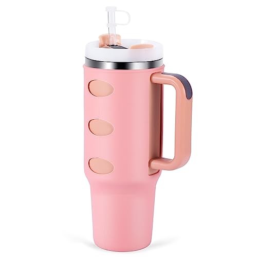 ZLSPTK Stanley Cup Accessories Cup Holder Silicone Boot for Stanley 40 oz Tumbler with Handle Pink Silicone Sleeve for Stanley simple modern 40oz Tumbler Protective Water Bottle Full Body Bottom Cover