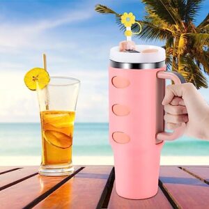 ZLSPTK Stanley Cup Accessories Cup Holder Silicone Boot for Stanley 40 oz Tumbler with Handle Pink Silicone Sleeve for Stanley simple modern 40oz Tumbler Protective Water Bottle Full Body Bottom Cover