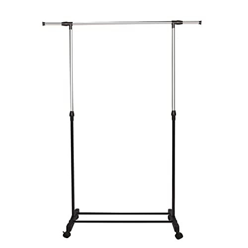 Altsuceser Clothes Drying Rack, Save Space Stainless-Steel Freestanding Shoes Clothes Laundry Drying Rack with Wheels, Adjustable Double Rod Flooring Clothes Rack Black