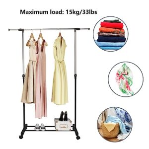 Altsuceser Clothes Drying Rack, Save Space Stainless-Steel Freestanding Shoes Clothes Laundry Drying Rack with Wheels, Adjustable Double Rod Flooring Clothes Rack Black