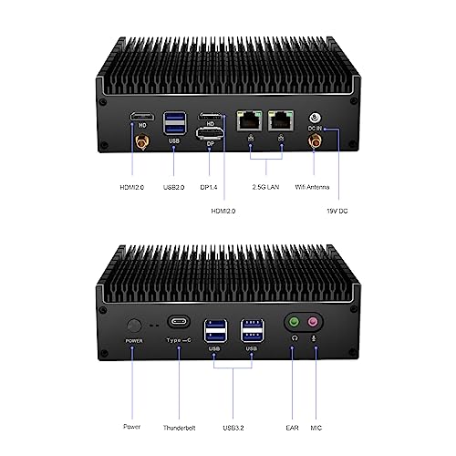 Mini PC Fanless，Intel 12th Core i7-1255U,10cores 12Threads, Slient Mini Desktop Computer 16G DDR4 1TB NVME SSD WiFi 6 BT 5.0, Dual 2.5G Ethernet,Build in Thunderbolt 4 and 4x4K Output