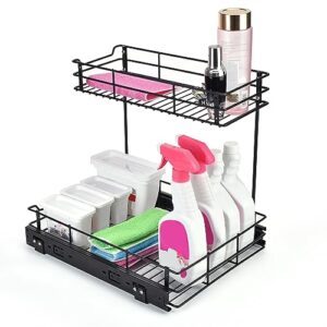 Gulongome Pull out Cabinet Organizer,Under Sink Organizer,2 Tier Sliding Wire Drawer,More Strong Material for Kitchen Slide Out Storage Shelf - 12.6W * 16.53D * 15.35H (Black)