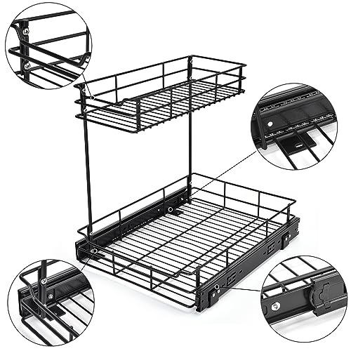 Gulongome Pull out Cabinet Organizer,Under Sink Organizer,2 Tier Sliding Wire Drawer,More Strong Material for Kitchen Slide Out Storage Shelf - 12.6W * 16.53D * 15.35H (Black)