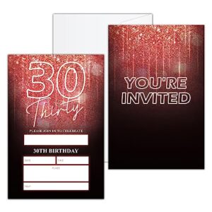 ziyouza neon pink birthday invites, 30th birthday party invitations for woman and man, rose gold glitter birthday party invitations (20 count with envelopes) for adult birthday, surprise party-26