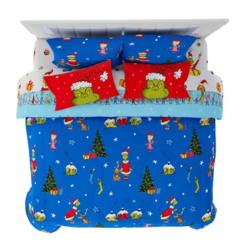 Franco Grinch by Dr. Seuss Holiday & Christmas Bedding Super Soft Comforter and Sheet Set with Sham, 7 Piece King Size (Official Dr. Seuss Product)