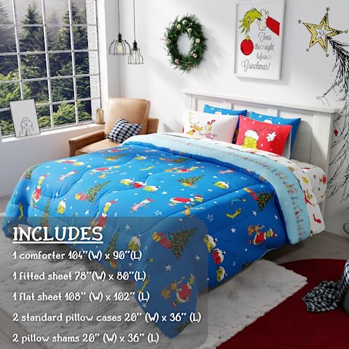 Franco Grinch by Dr. Seuss Holiday & Christmas Bedding Super Soft Comforter and Sheet Set with Sham, 7 Piece King Size (Official Dr. Seuss Product)