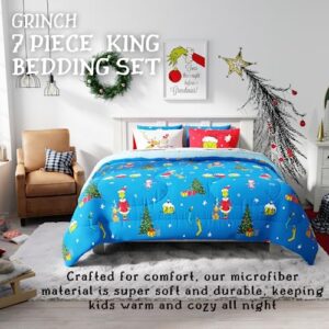 Franco Grinch by Dr. Seuss Holiday & Christmas Bedding Super Soft Comforter and Sheet Set with Sham, 7 Piece King Size (Official Dr. Seuss Product)