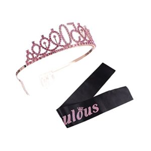 abaodam 2pcs 50 birthday shoulder strap headband womens gifts for birthday headwear for women rhinestone headband 50th wedding tiara birthday sash women birthday tiara and sash black girl