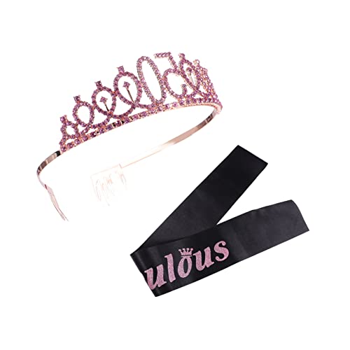 Abaodam 2pcs 50 Birthday Shoulder Strap Headband Womens Gifts for Birthday Headwear for Women Rhinestone Headband 50th Wedding Tiara Birthday Sash Women Birthday Tiara and Sash Black Girl