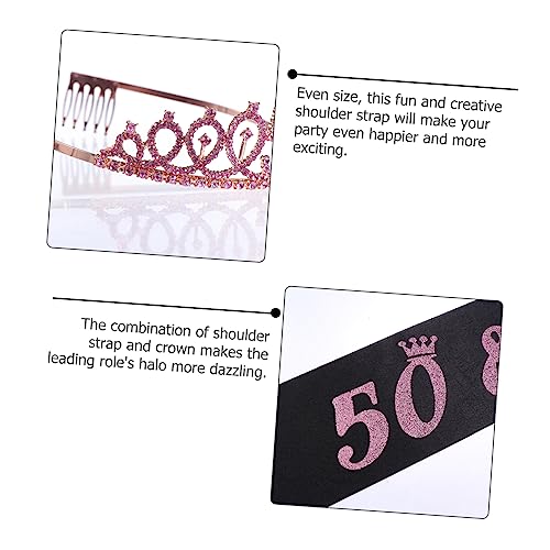 Abaodam 2pcs 50 Birthday Shoulder Strap Headband Womens Gifts for Birthday Headwear for Women Rhinestone Headband 50th Wedding Tiara Birthday Sash Women Birthday Tiara and Sash Black Girl